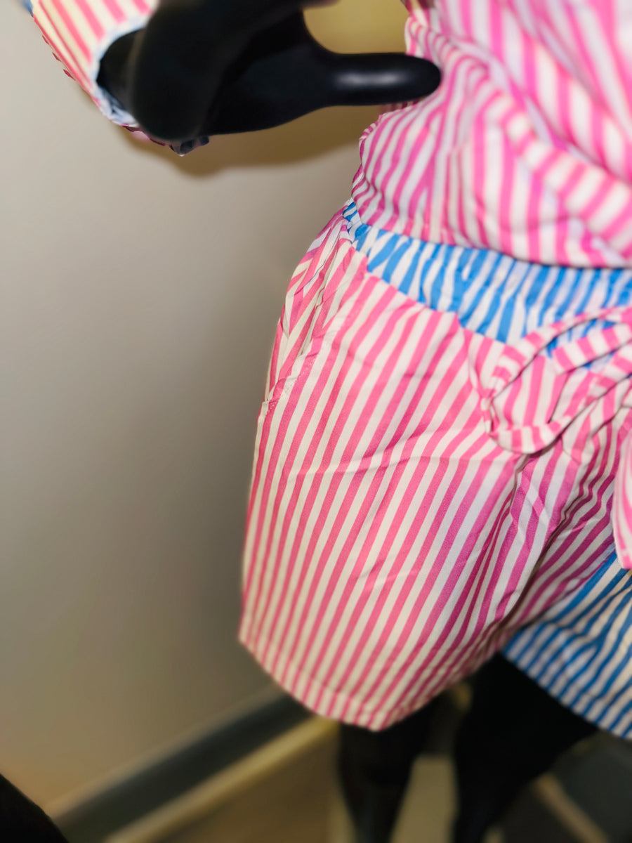 Miss Fly (Pink/Blue) Casual Color Block Long Sleeve Stripes Button Up ...