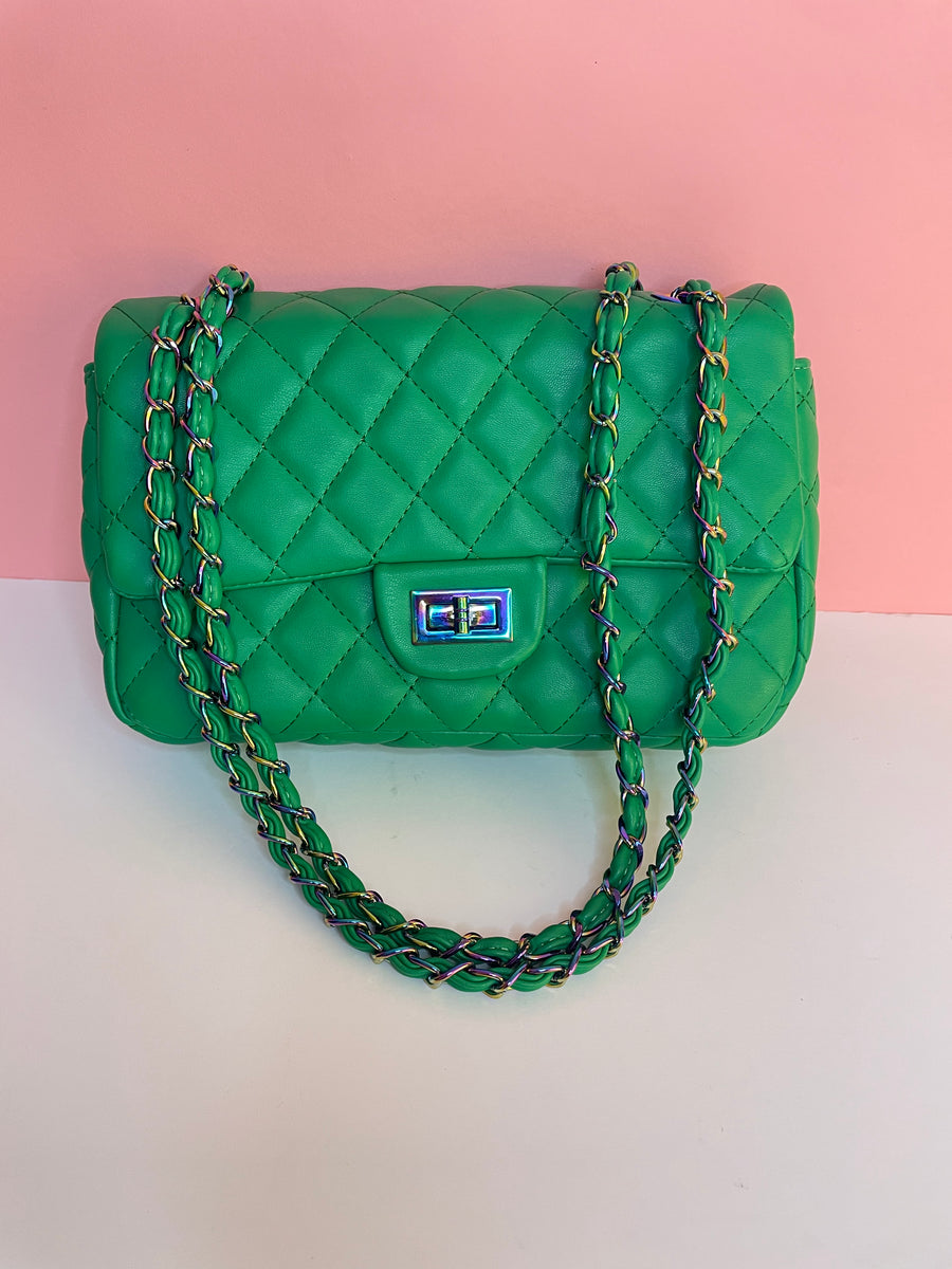 Money Green Classic Quilted Shoulder Bag – J Elise Boutique